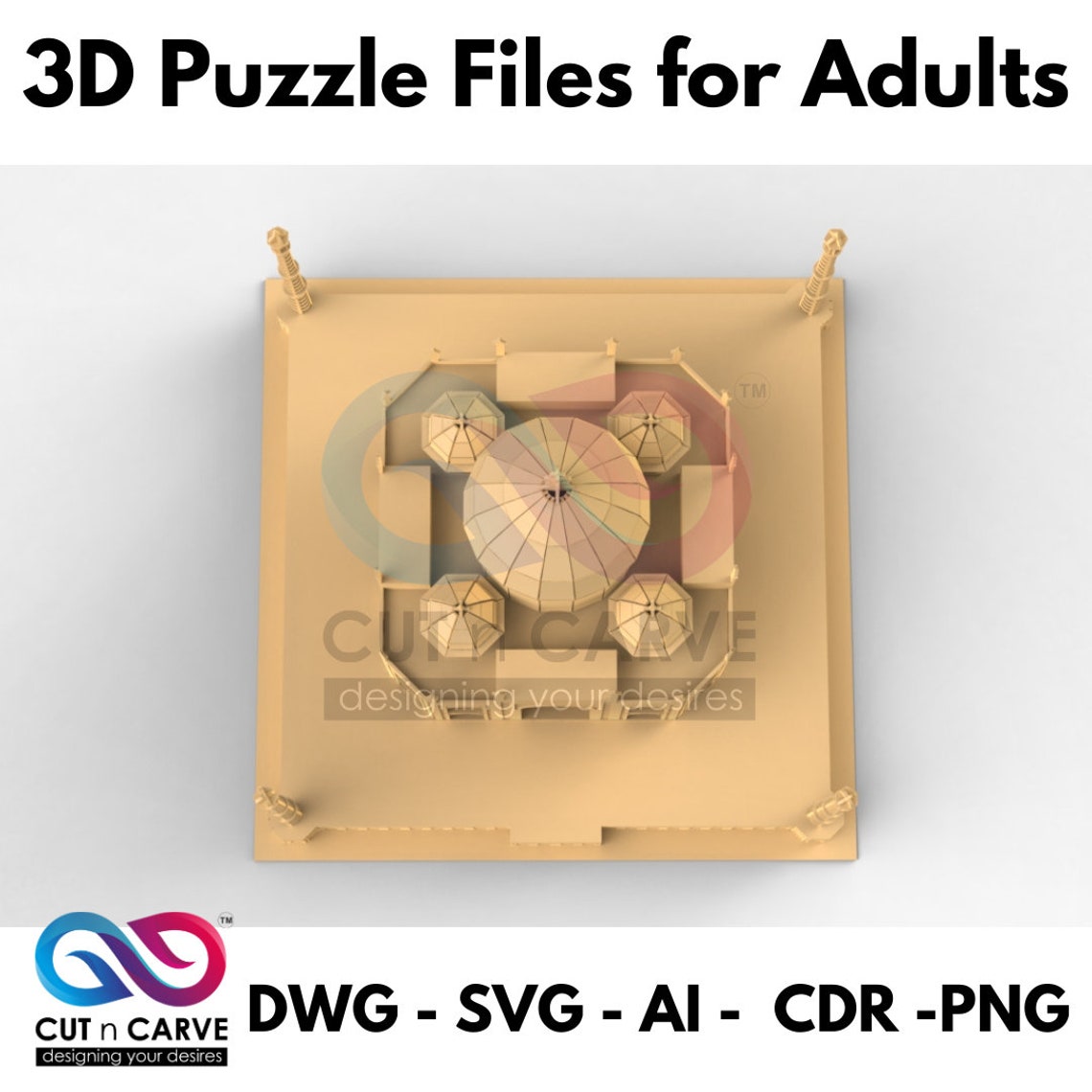 Taj Mahal 3D Puzzle for CNC, Laser Cut & Cricut Machines - Digital ...