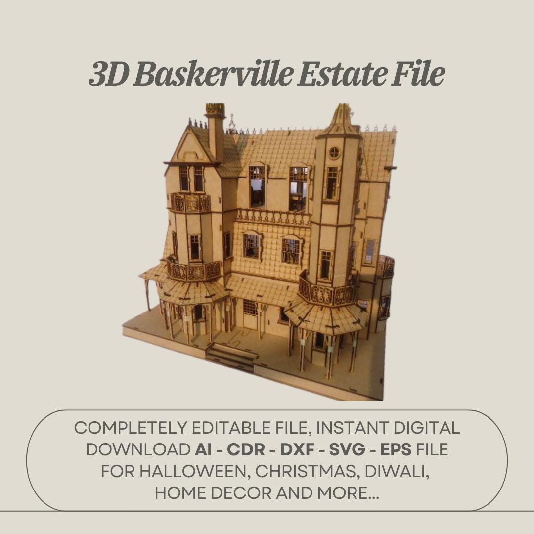 Baskerville Hall Estate 3D Puzzle File: Laser Cut Gothic Mansion ...