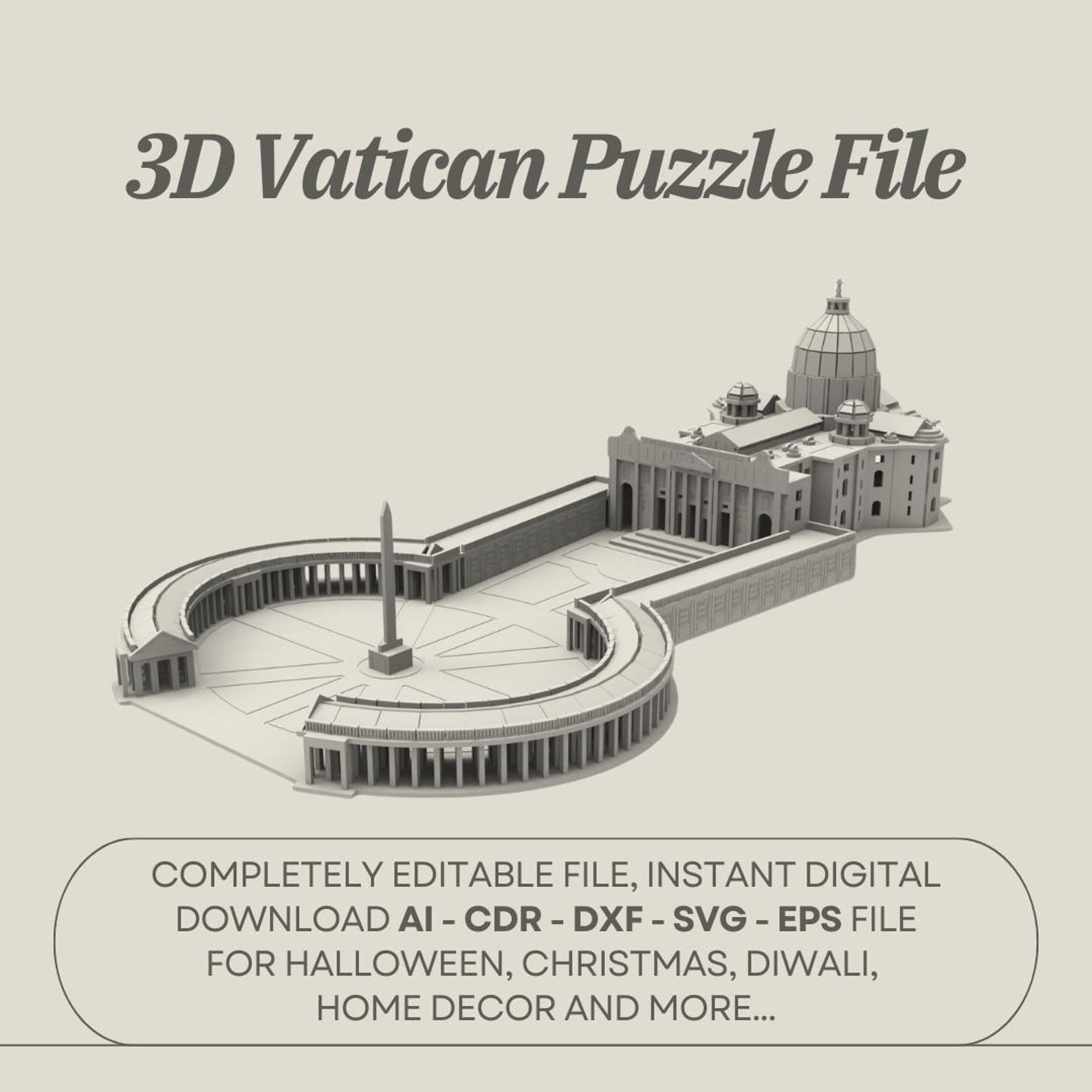 Rome Vatican 3d Puzzle Digital File Cnc, Laser Cut, Cricut Ai, Cdr, Dxf ...
