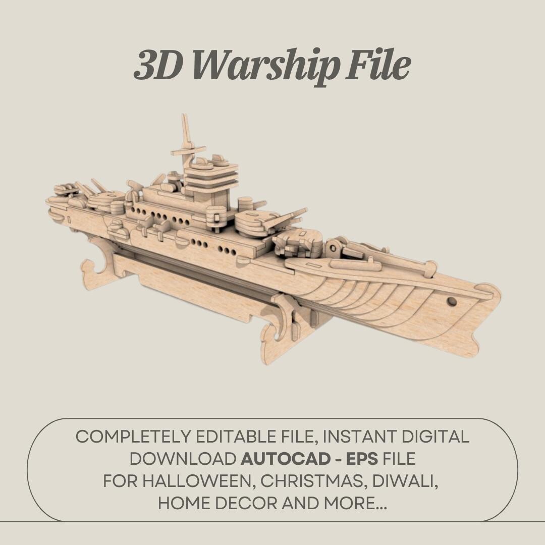 3D Warship Puzzle File: CNC Laser Cut Military Model (digital Download ...