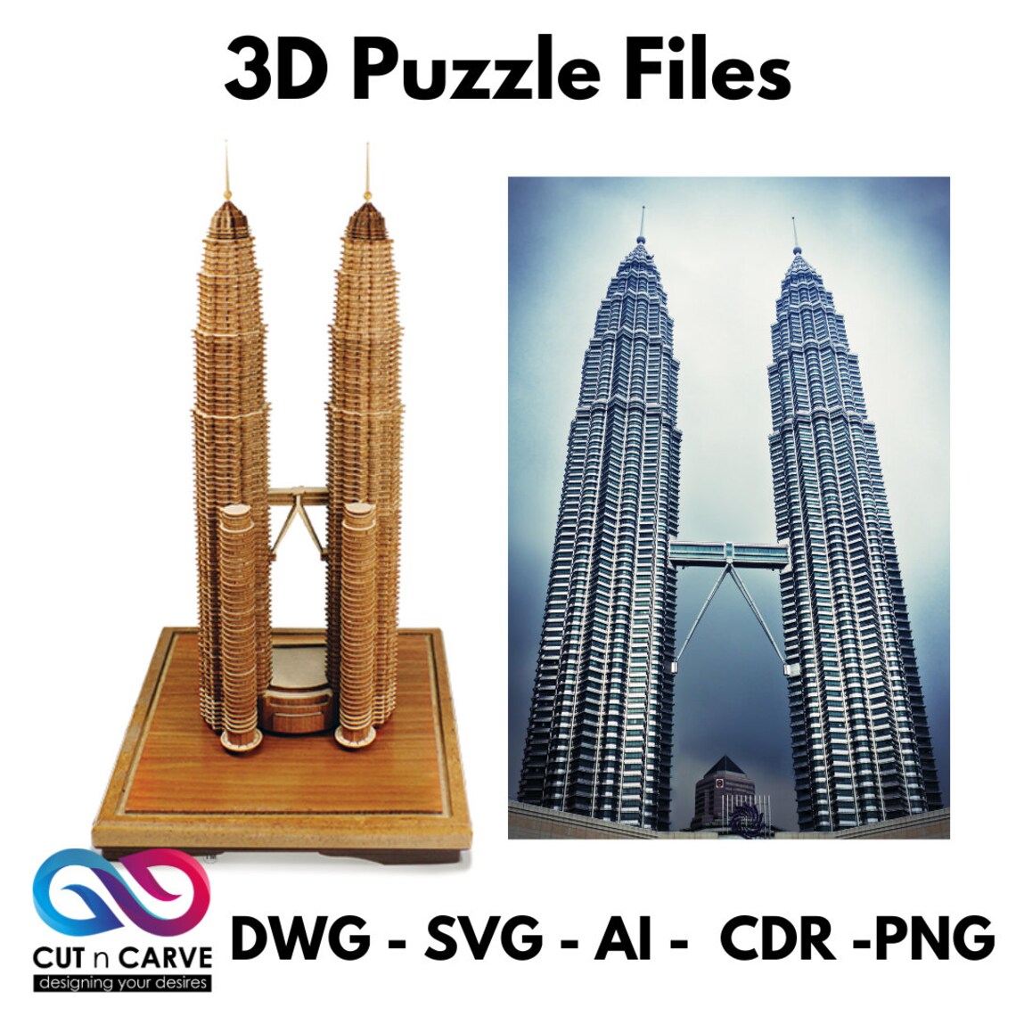 Petronas Towers 3D Puzzle Files: CNC, Laser Cut, Cricut (digital ...