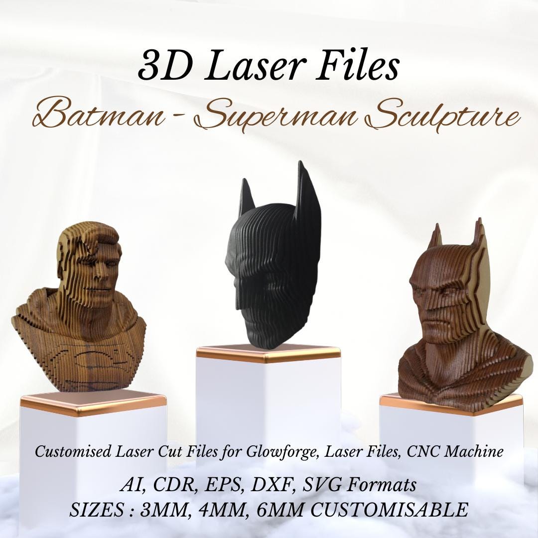 Batman-superman 3D Bust Laser Cut Files – Glowforge, CNC (digital ...