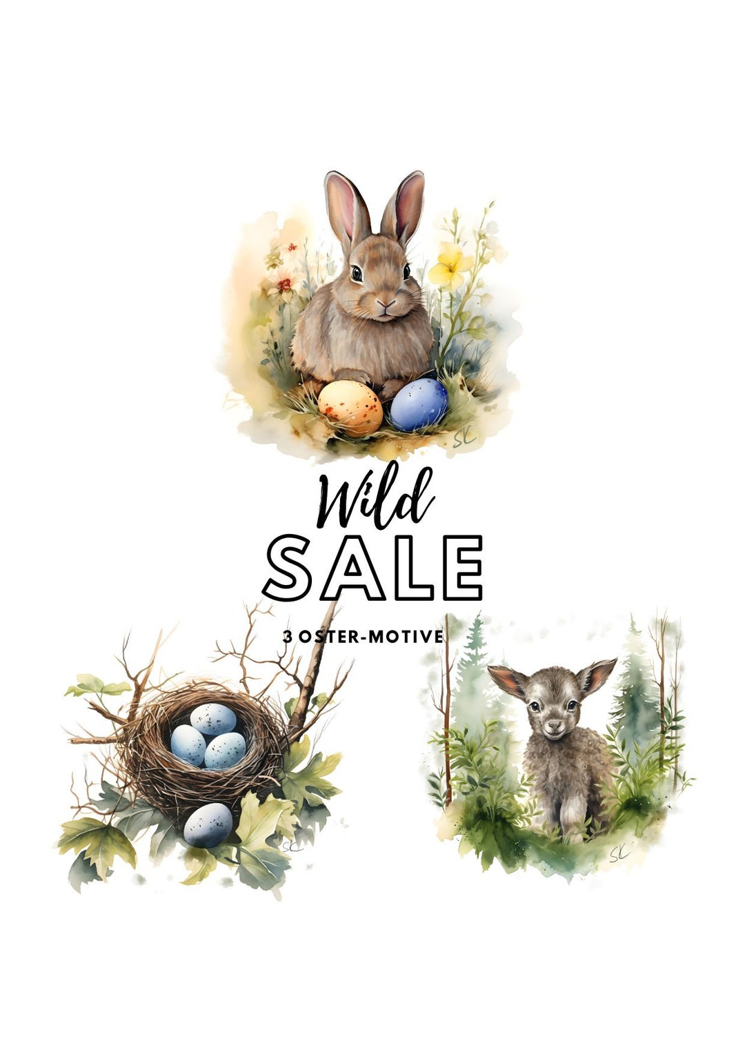 Digital Download Happy Easter Three Motifs Easter Bunny, Easter Lamb ...