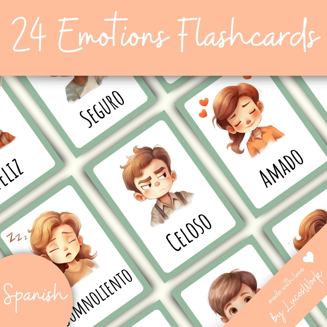24 Spanish Emotions Flash Cards Learning Feelings for Kids Montessori ...