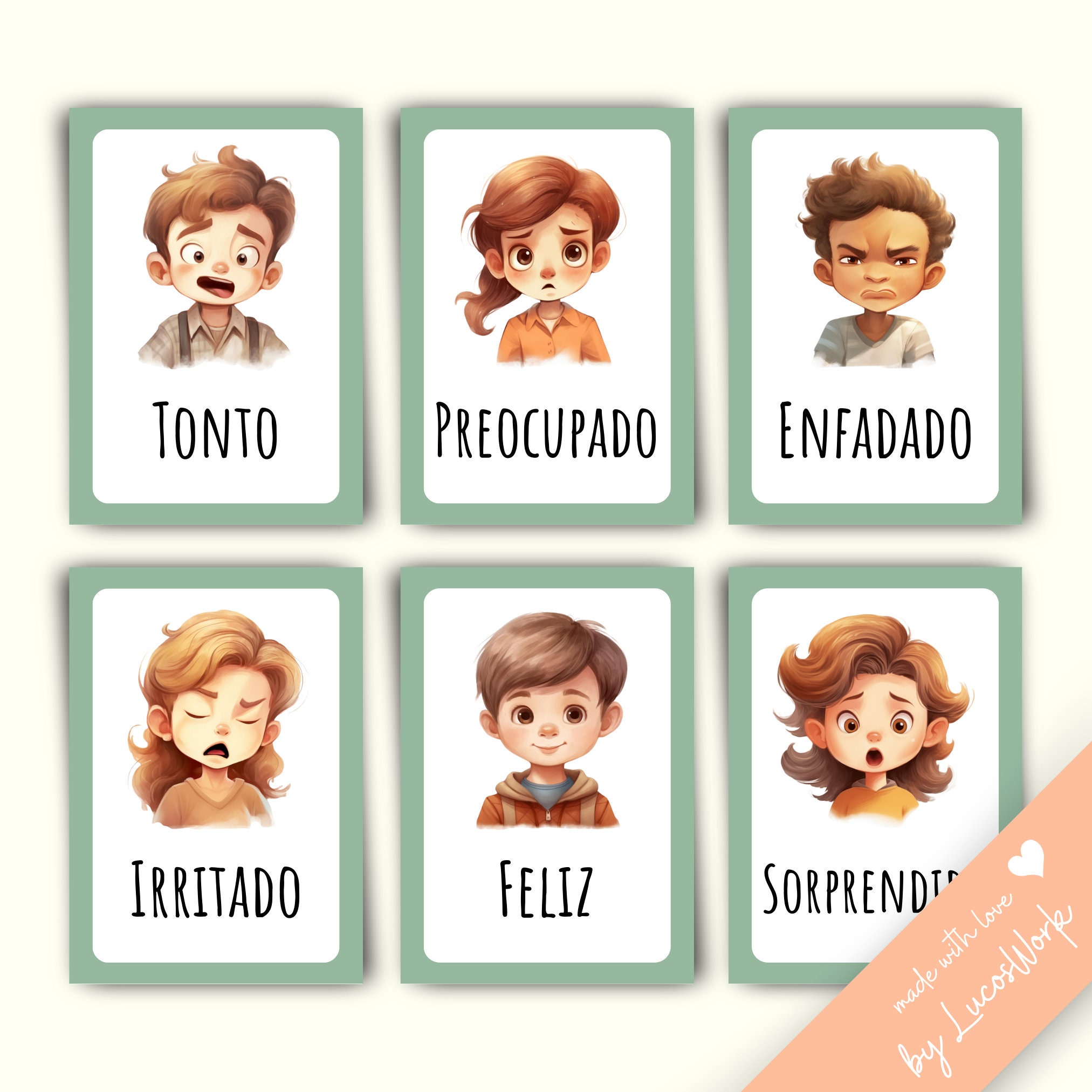 24 Spanish Emotions Flash Cards Learning Feelings for Kids Montessori ...