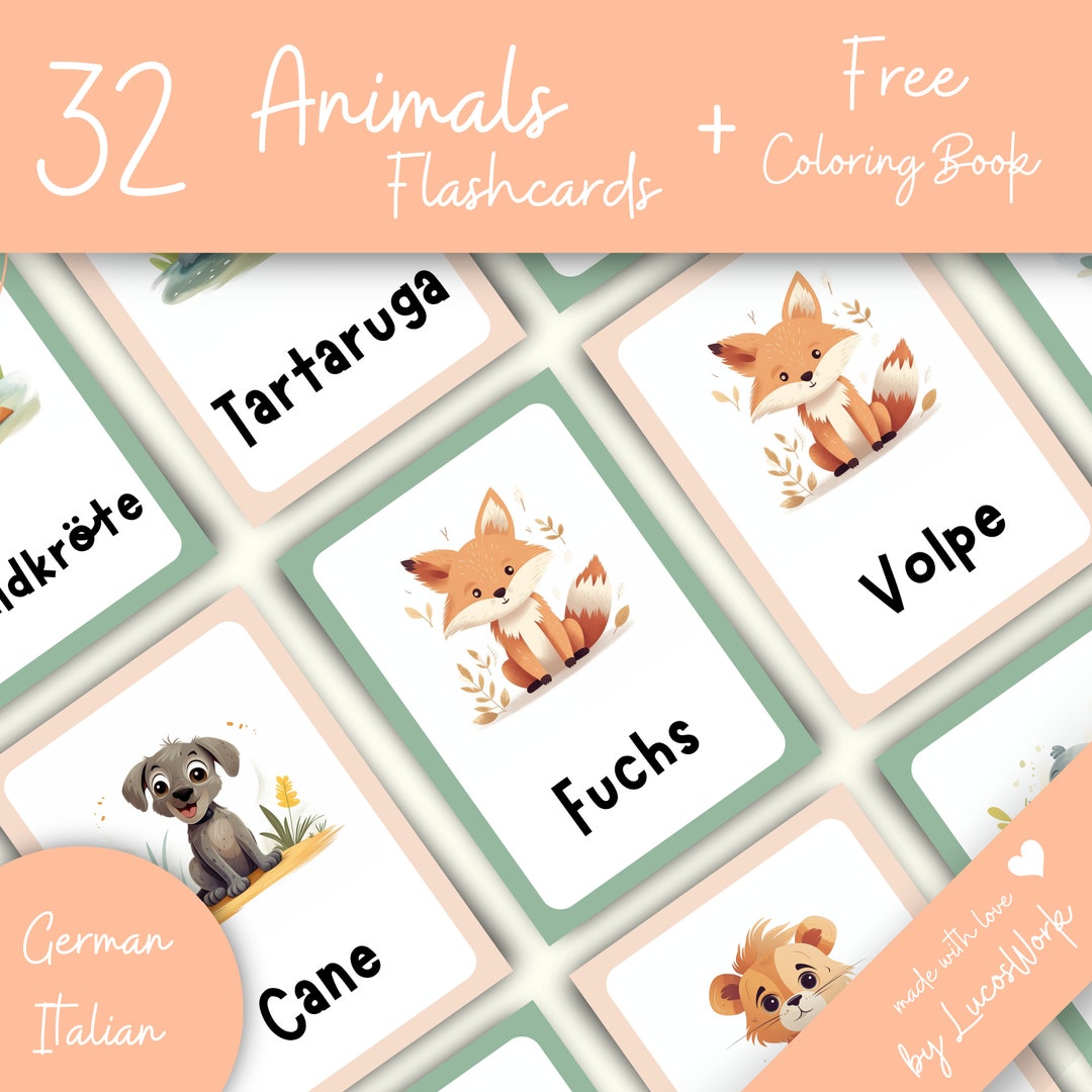 German to Italian Animal Flashcards FREE Coloring Book - Etsy