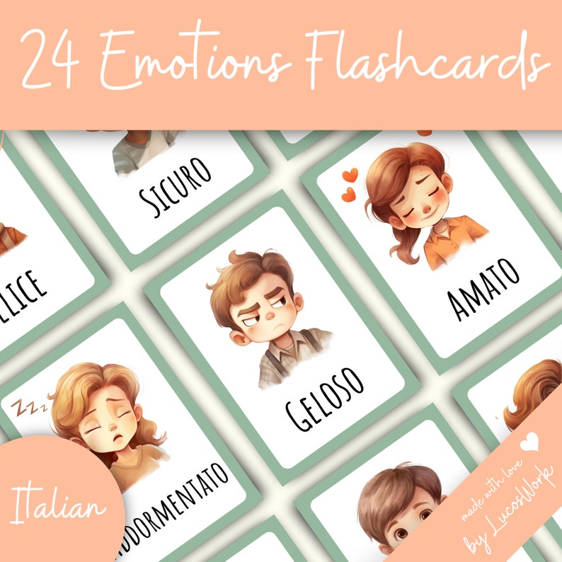 24 Italian Emotions Printable Cards Teaching Emotions to Kids ...