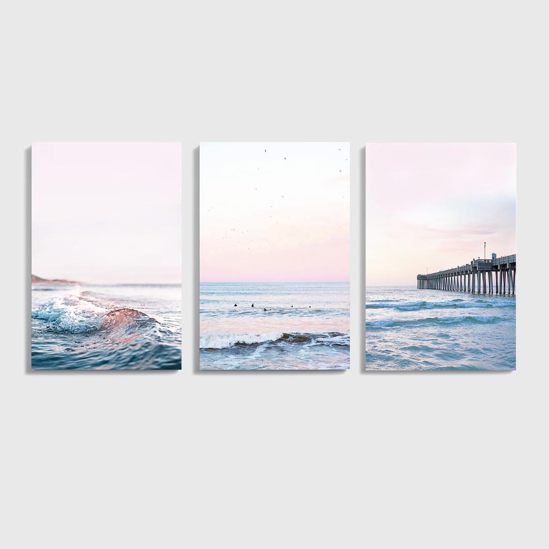 Ocean Triptych Canvas, 3 Piece California Wall Art, Pier Print, Ocean ...