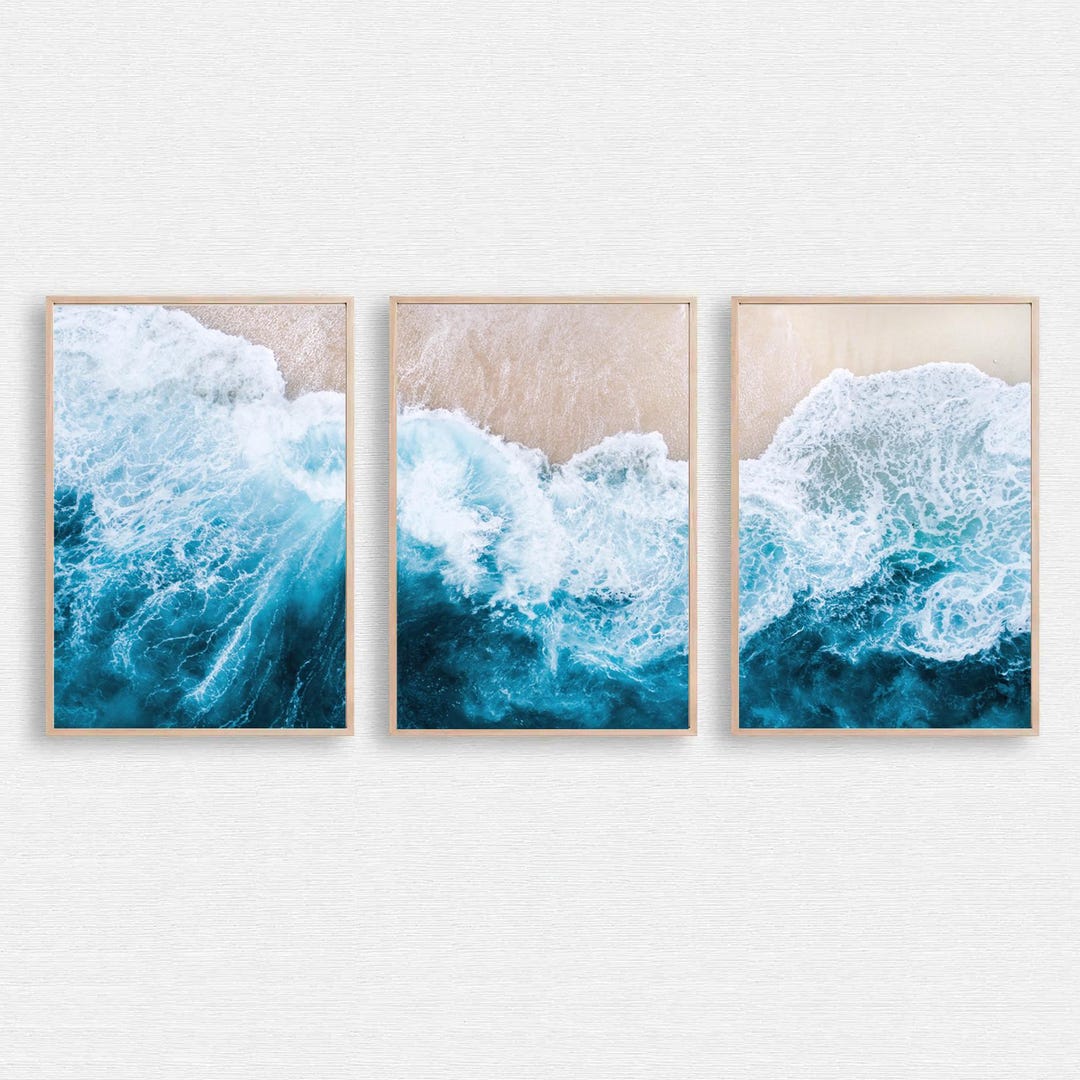 Ocean 3 Piece Wall Art, Ocean Wave Print, Coastal Wall Art, Ocean ...