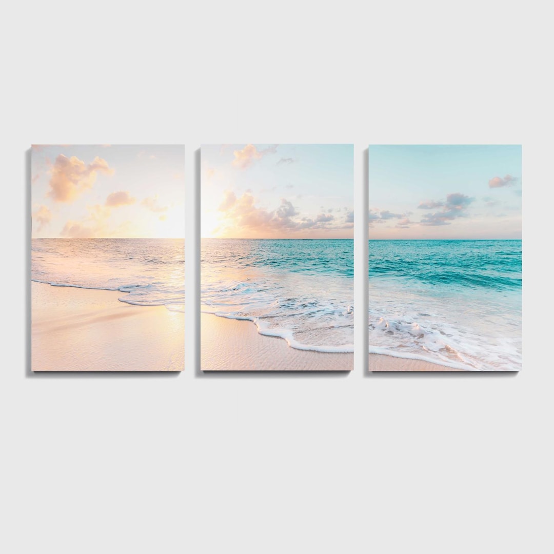Ocean Triptych, Coastal 3 Piece Wall Art Waialua Hawaii Canvas, Ocean Shore Sunset Canvas, Ocean ...