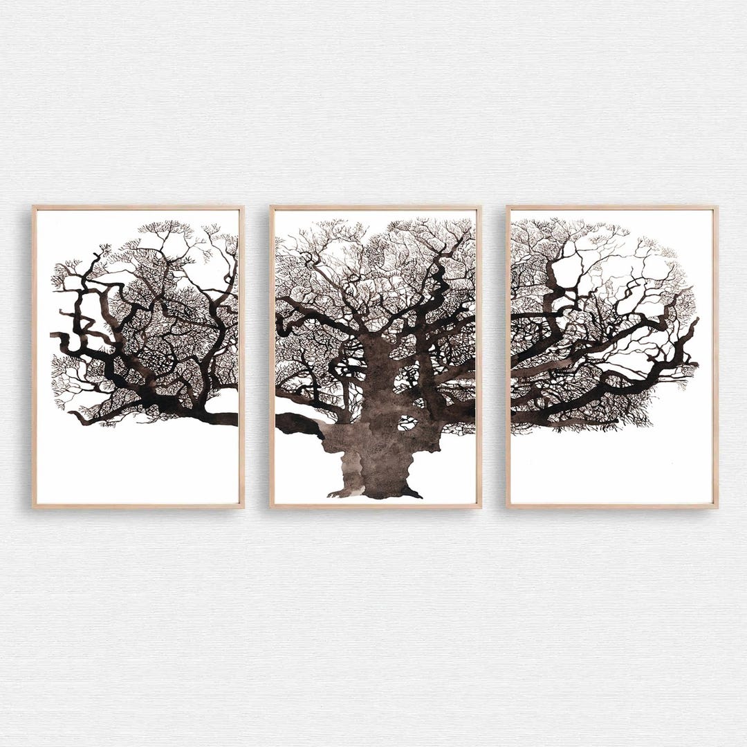 Tree Print, Watercolor Nature 3 Piece Wall Art, Large Oak Tree Triptych ...