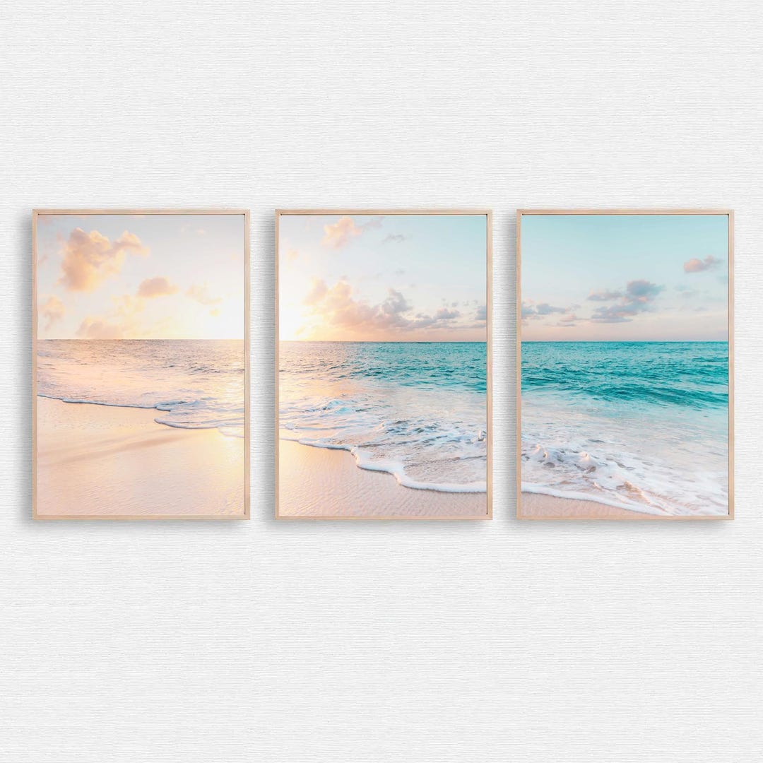 Ocean Triptych, Waialua Hawaii Wall Art, Beach Print Set, Coastal 3 Piece Wall Art, Ocean Shore ...