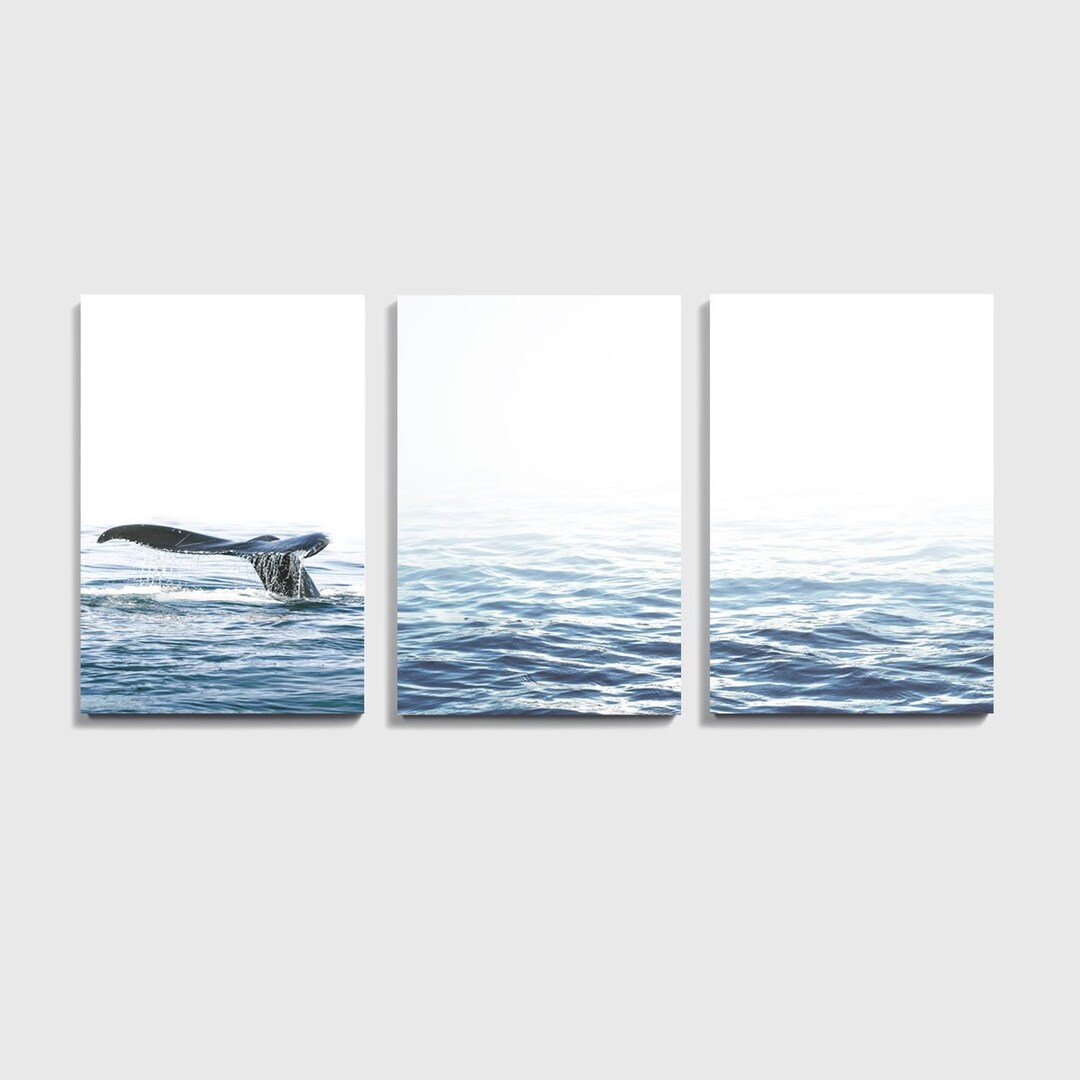 Ocean Triptych Canvas 3 Piece Wall Art, Whale Tail Print, Sea Wall Art ...