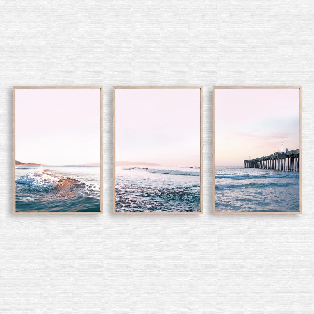 Ocean Triptych, Coastal 3 Piece Wall Art, Pier Print, Surf Print Sea ...