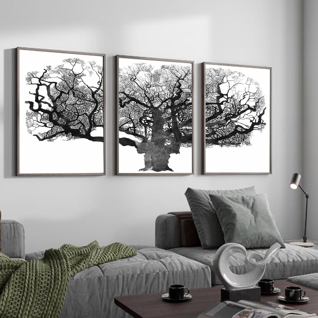 Tree Print, Watercolor Nature 3 Piece Wall Art, Tree Triptych ...