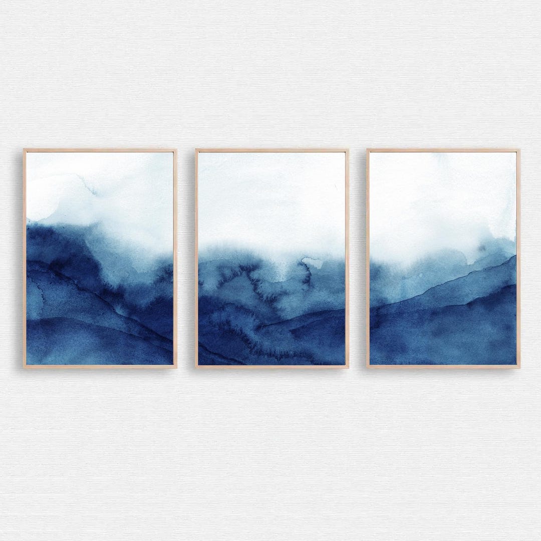 Wonderful Ocean Print Set, Abstract Watercolor Sea Landscape Triptych ...
