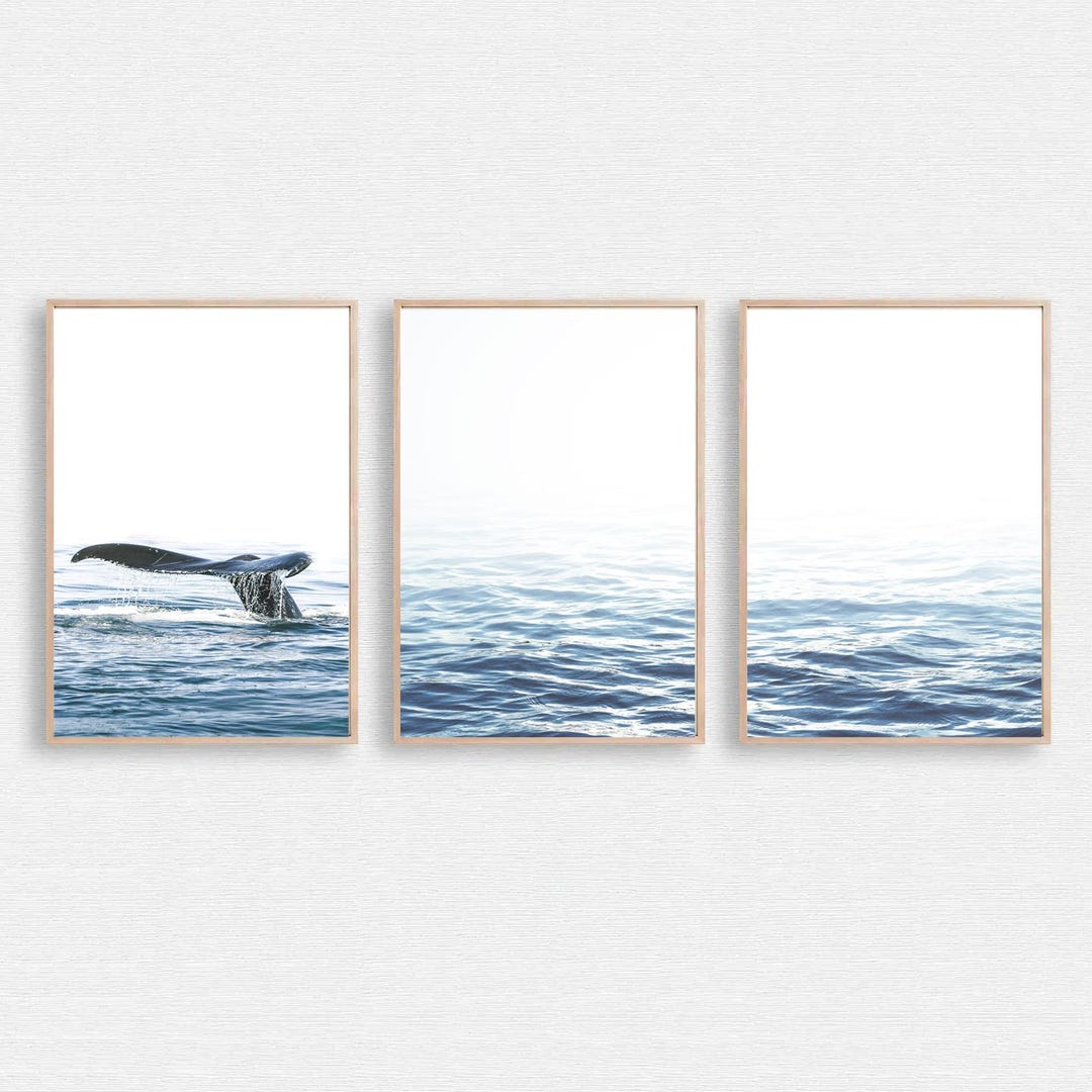 Ocean Triptych, Coastal 3 Piece Wall Art, Whale Tail Print, Sea Wall ...
