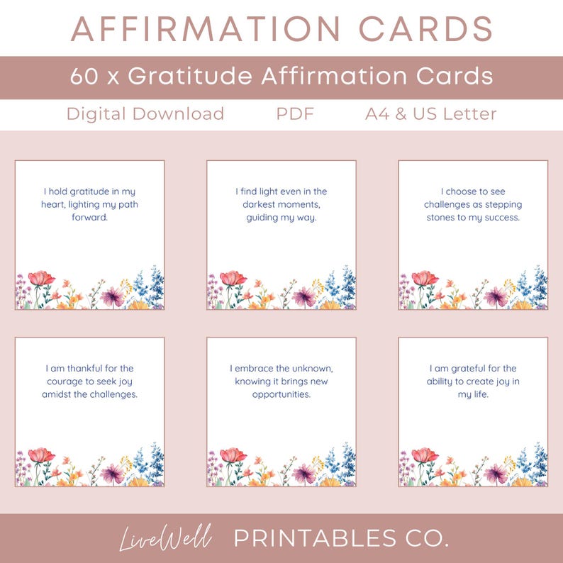 Affirmation Cards Encouragement Gratitude Self Care Flash Cards ...
