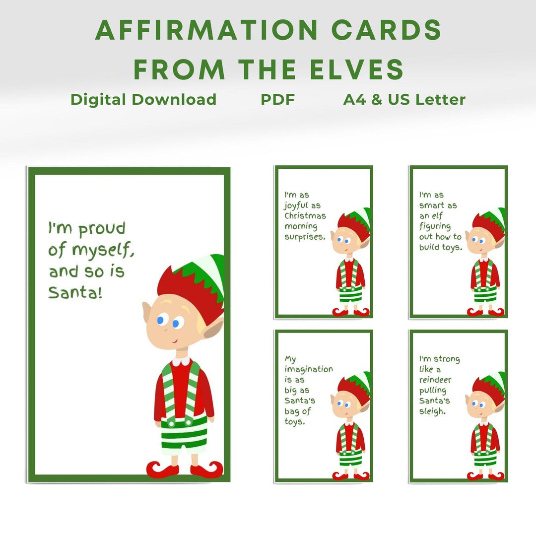 Christmas Affirmation Cards From the Elves | Digital Printable Holiday ...