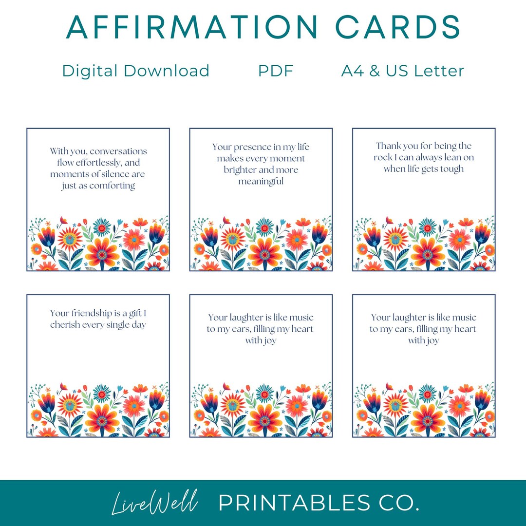 Friendship Affirmation Cards: Printable Encouragement Notes (A4 & US ...