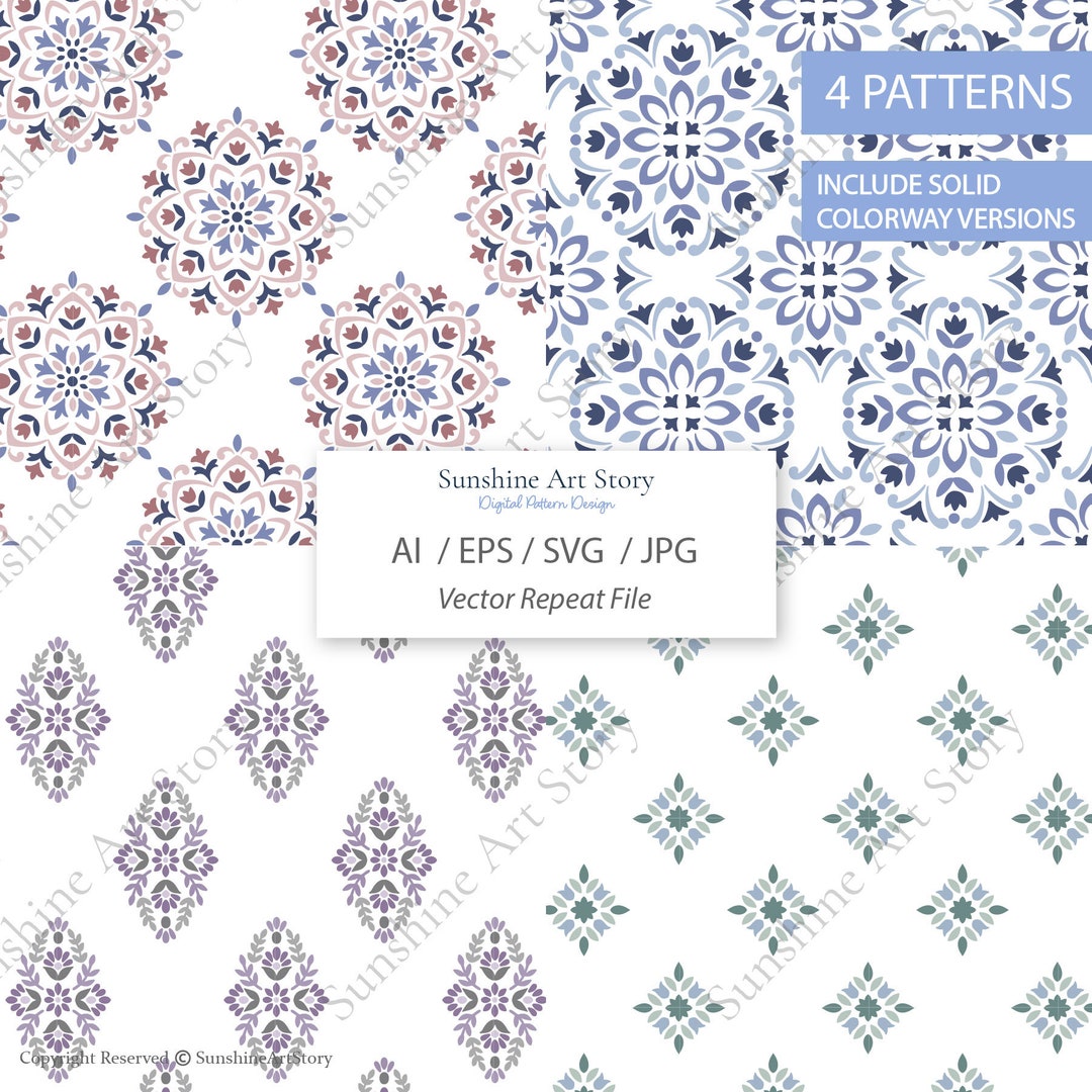 Seamless Vector Damask Medallion Traditional Repeat Pattern Digital ...