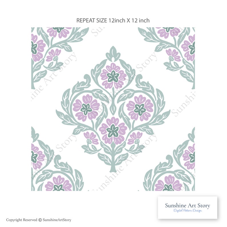 Seamless Floral Block Print and Floral Damask Repeat Pattern Vector ...