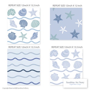 Simple Sea Shells Repeat Pattern Beach Coastal Pattern, Starfish, Wave ...