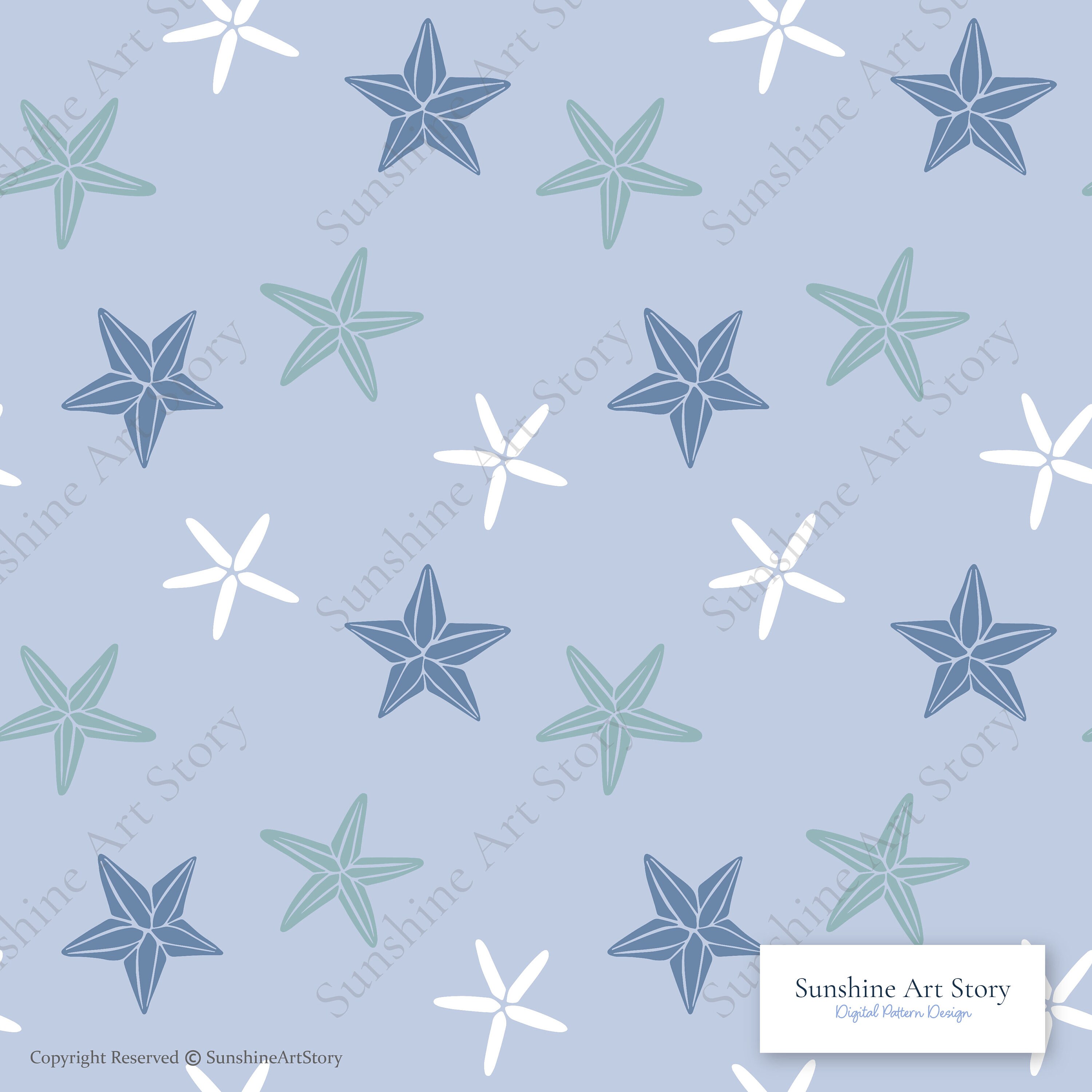 Simple Sea Shells Repeat Pattern Beach Coastal Pattern, Starfish, Wave ...