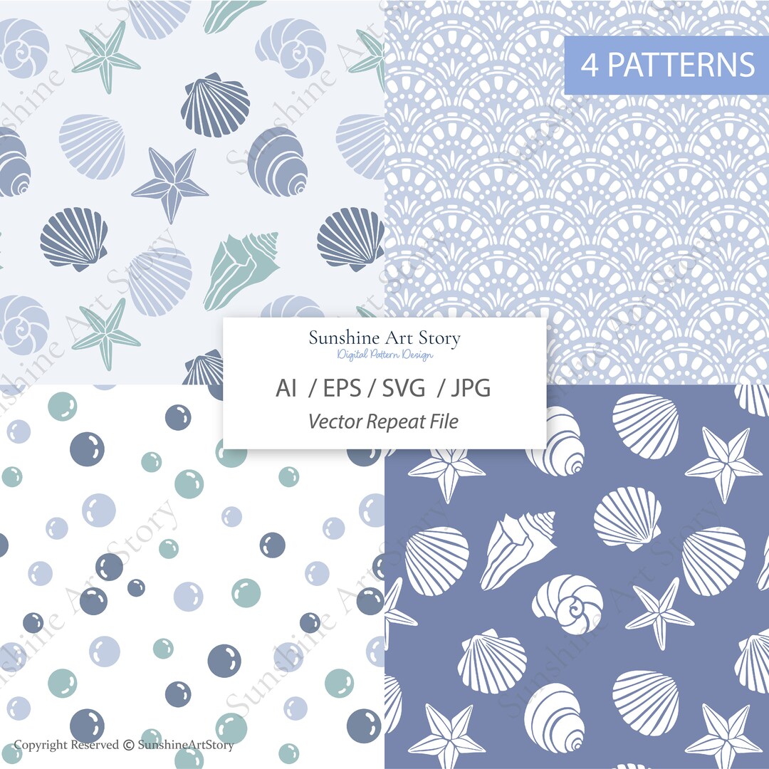 Simple Sea Shells Repeat Pattern Beach Coastal Pattern Scallop Geo ...
