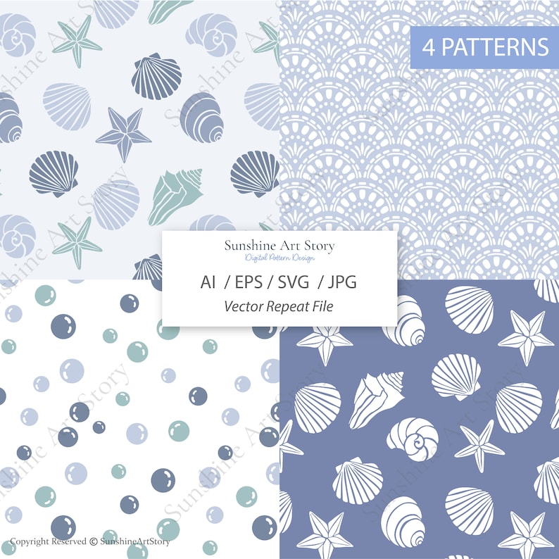 Simple Sea Shells Repeat Pattern Beach Coastal Pattern Scallop Geo ...