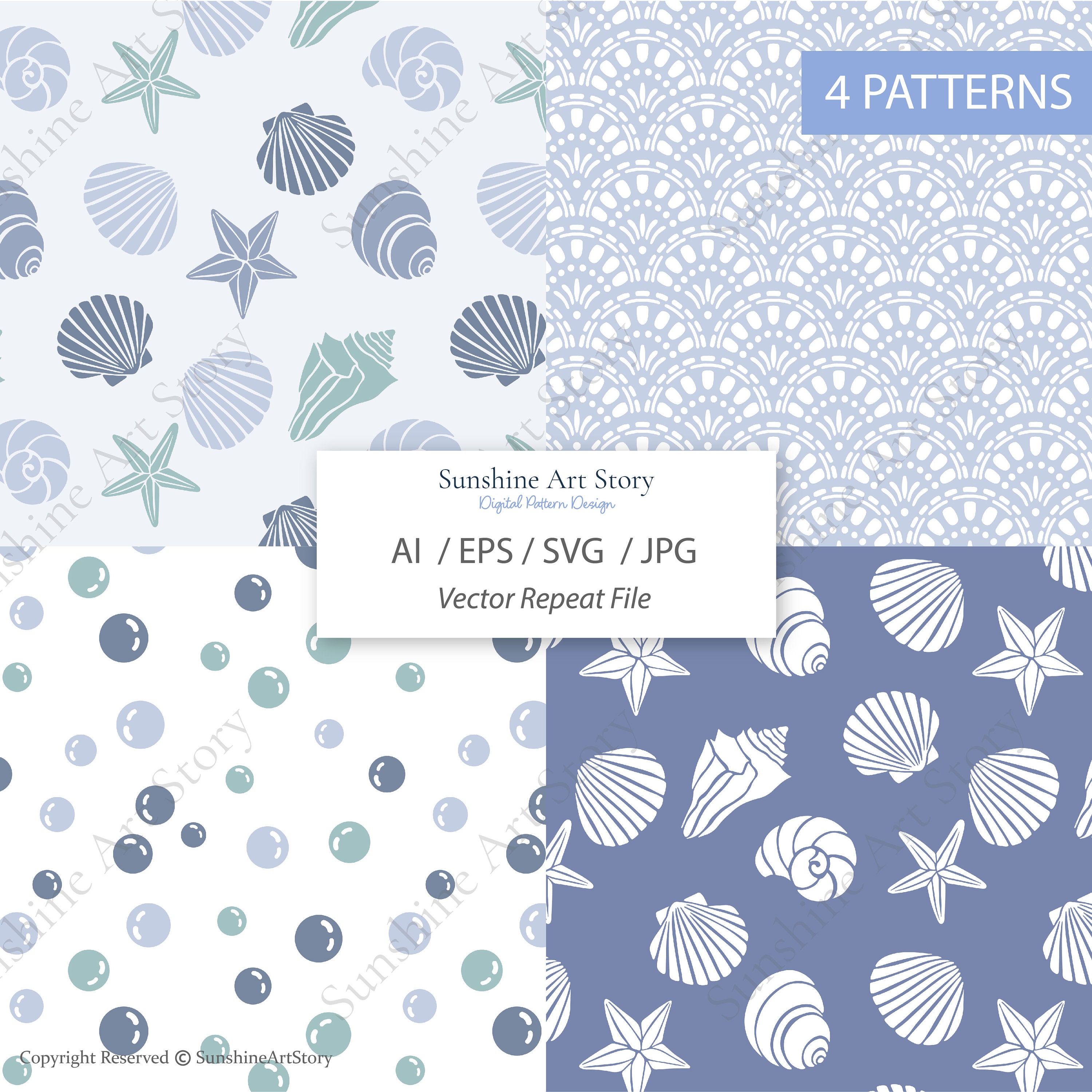 Simple Sea Shells Repeat Pattern Beach Coastal Pattern Scallop Geo ...