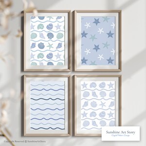 Simple Sea Shells Repeat Pattern Beach Coastal Pattern, Starfish, Wave ...