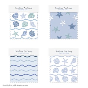 Simple Sea Shells Repeat Pattern Beach Coastal Pattern, Starfish, Wave ...