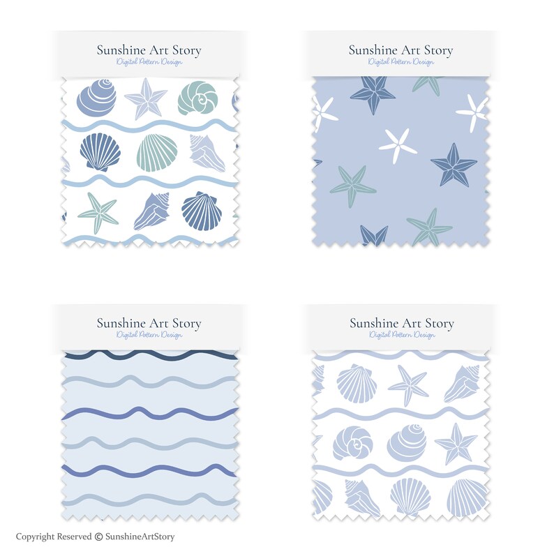Simple Sea Shells Repeat Pattern Beach Coastal Pattern, Starfish, Wave ...