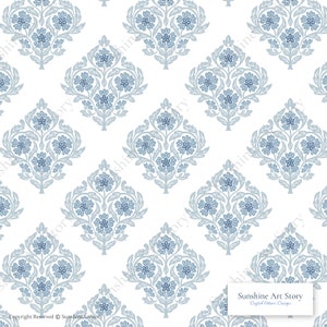 Seamless Floral Block Print and Floral Damask Repeat Pattern Vector ...