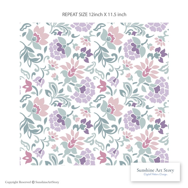 Seamless Floral Jacobean and Damask Block Print Repeat Pattern Set ...