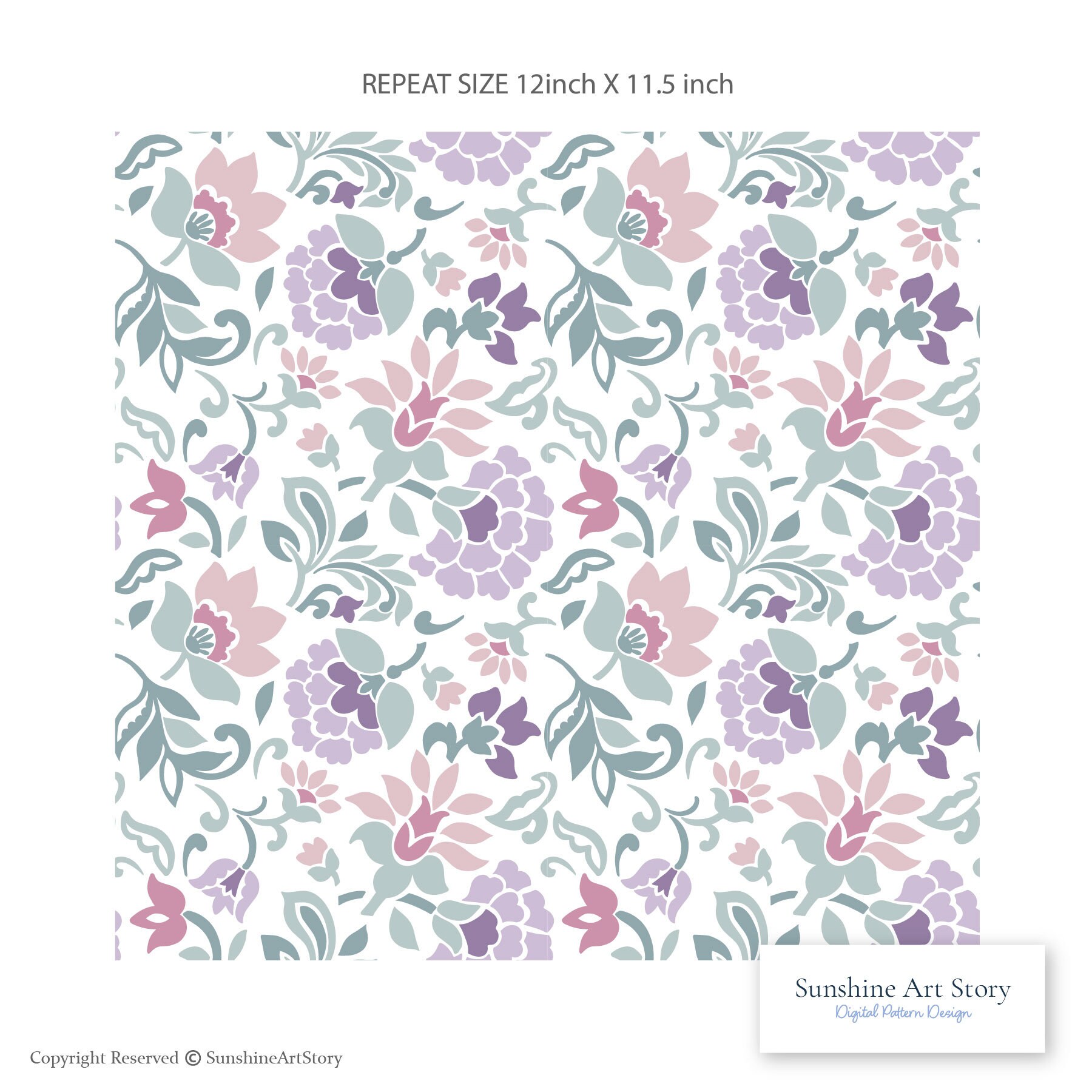 Seamless Floral Jacobean and Damask Block Print Repeat Pattern Set ...