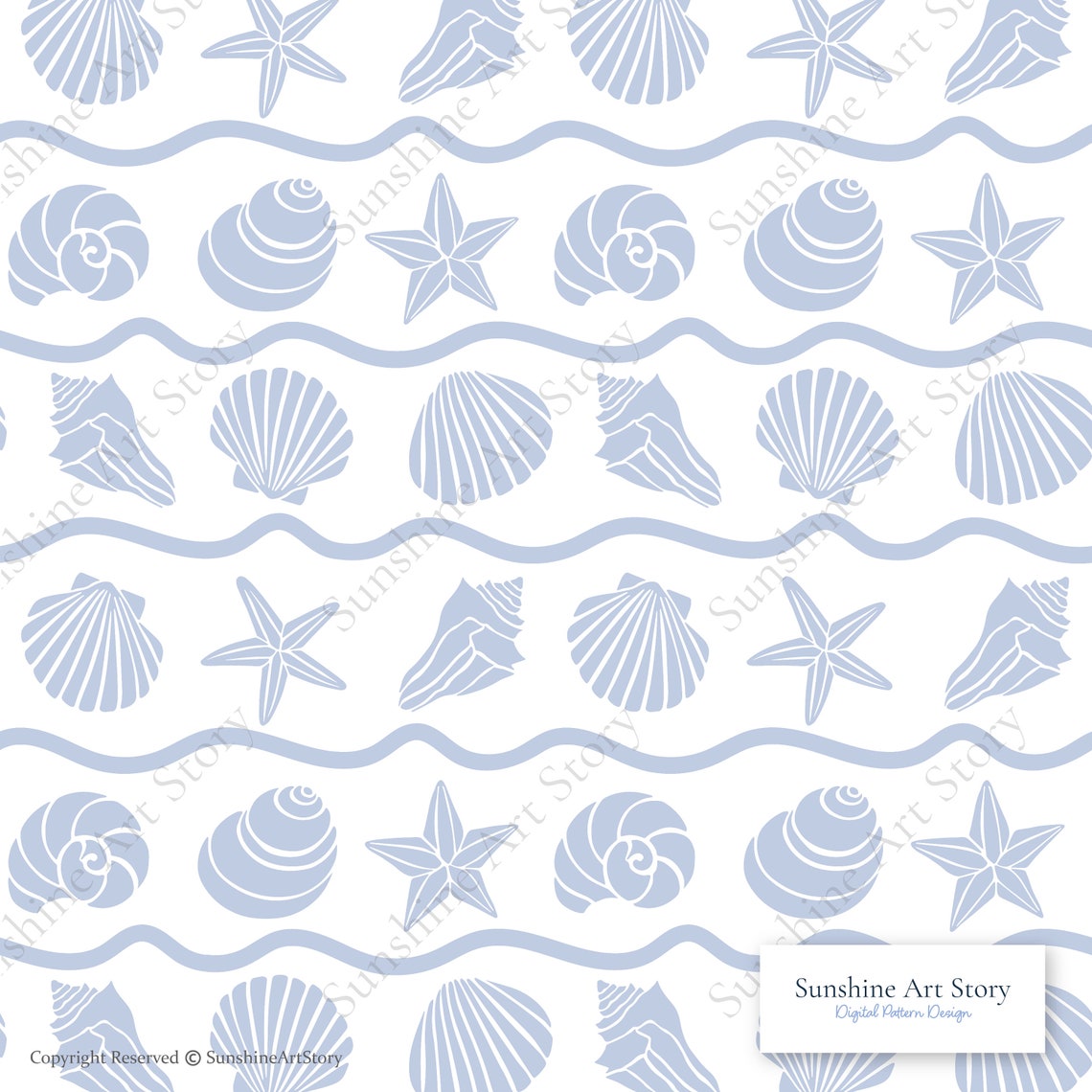 Simple Sea Shells Repeat Pattern Beach Coastal Pattern, Starfish, Wave ...