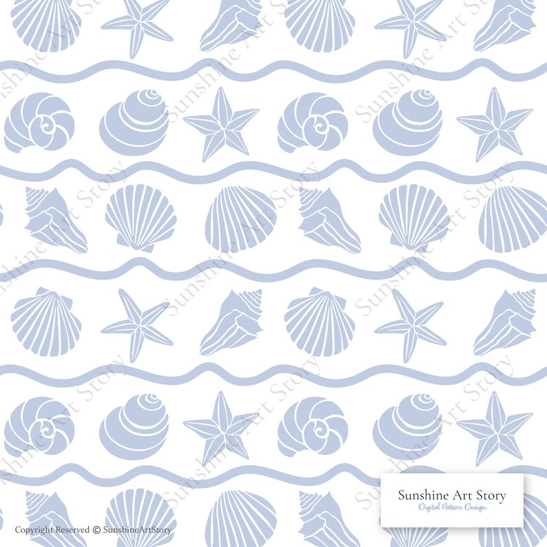 Simple Sea Shells Repeat Pattern Beach Coastal Pattern, Starfish, Wave ...