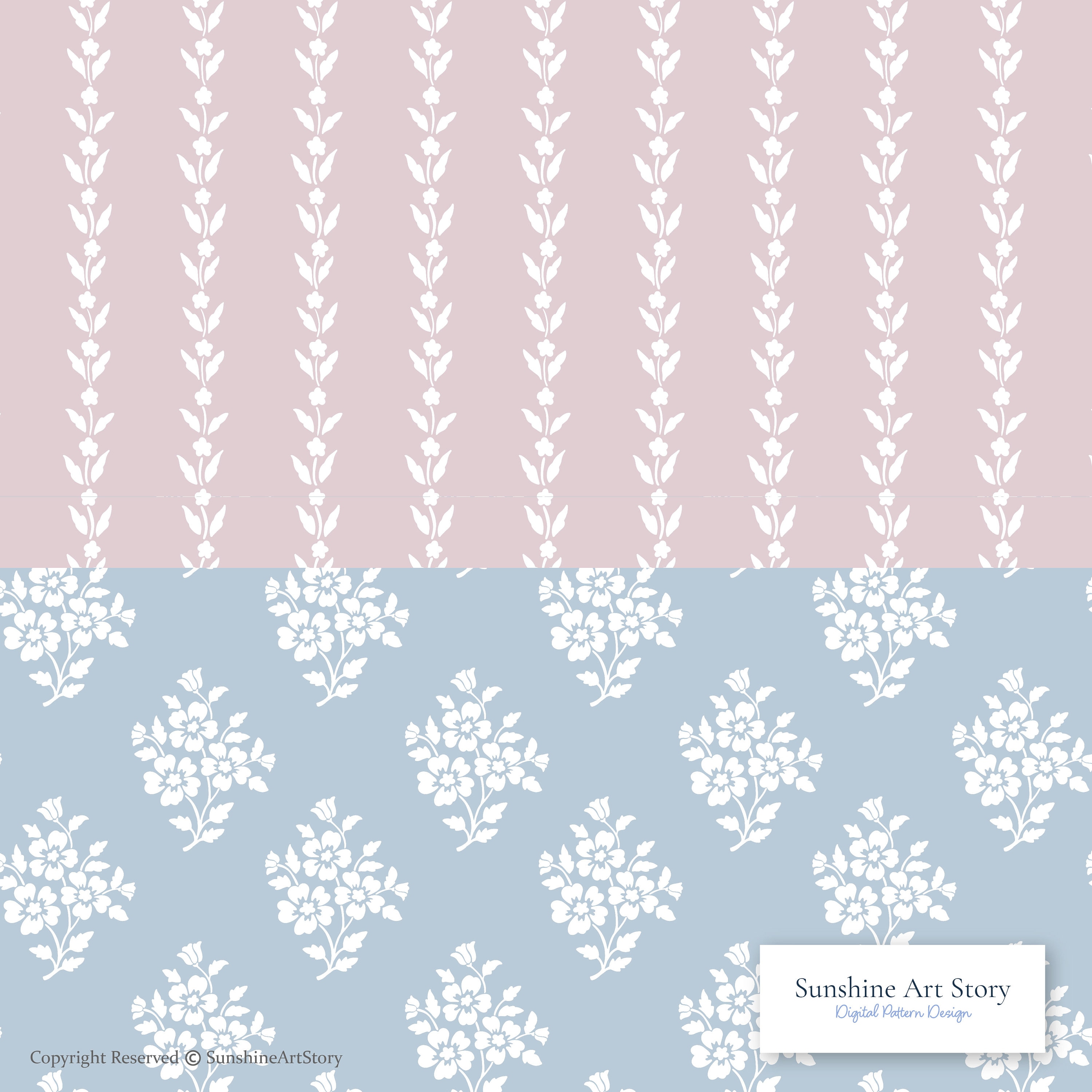 Seamless Floral Print and Boho Floral Repeat Pattern Set Vector File ...