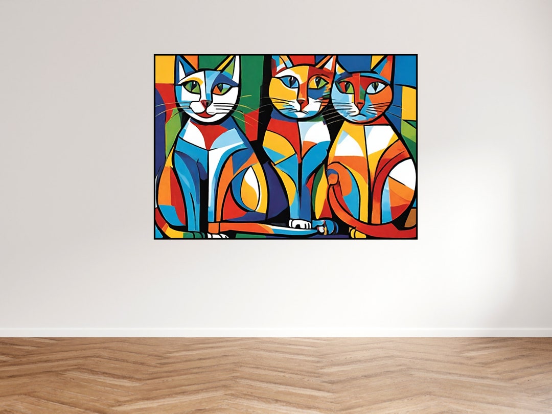 Feline Art, Picasso Style, Digital Art, Modern, Vivid Colors, Abstract ...
