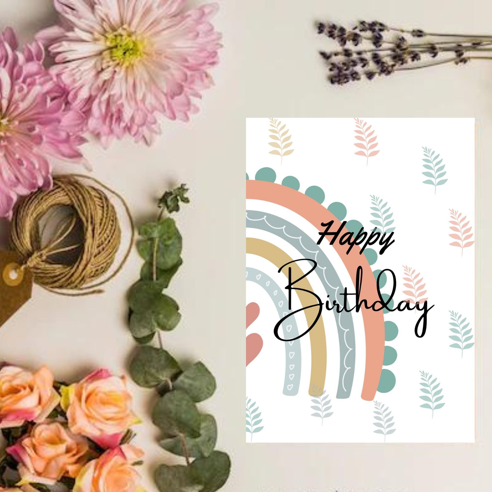 Boho Rainbow Birthday Card Digital Boho Birthday Card Boho - Etsy
