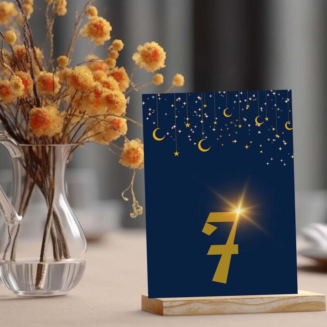 Digital Table Number Blue & Golden Table Number Starry Night - Etsy