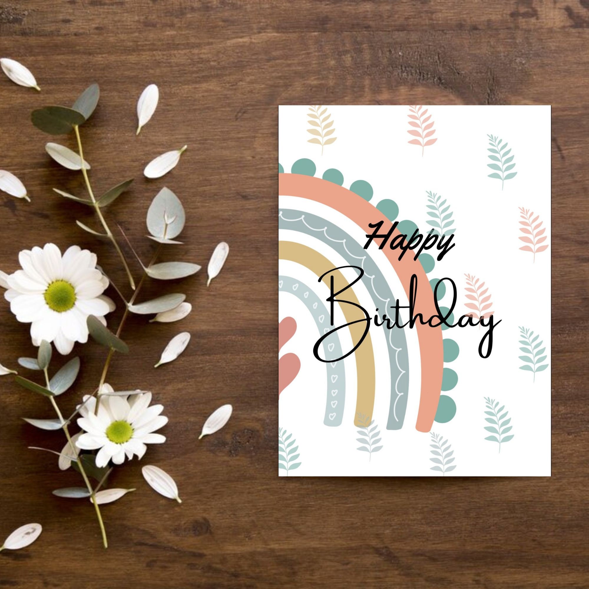 Boho Rainbow Birthday Card Digital Boho Birthday Card Boho - Etsy