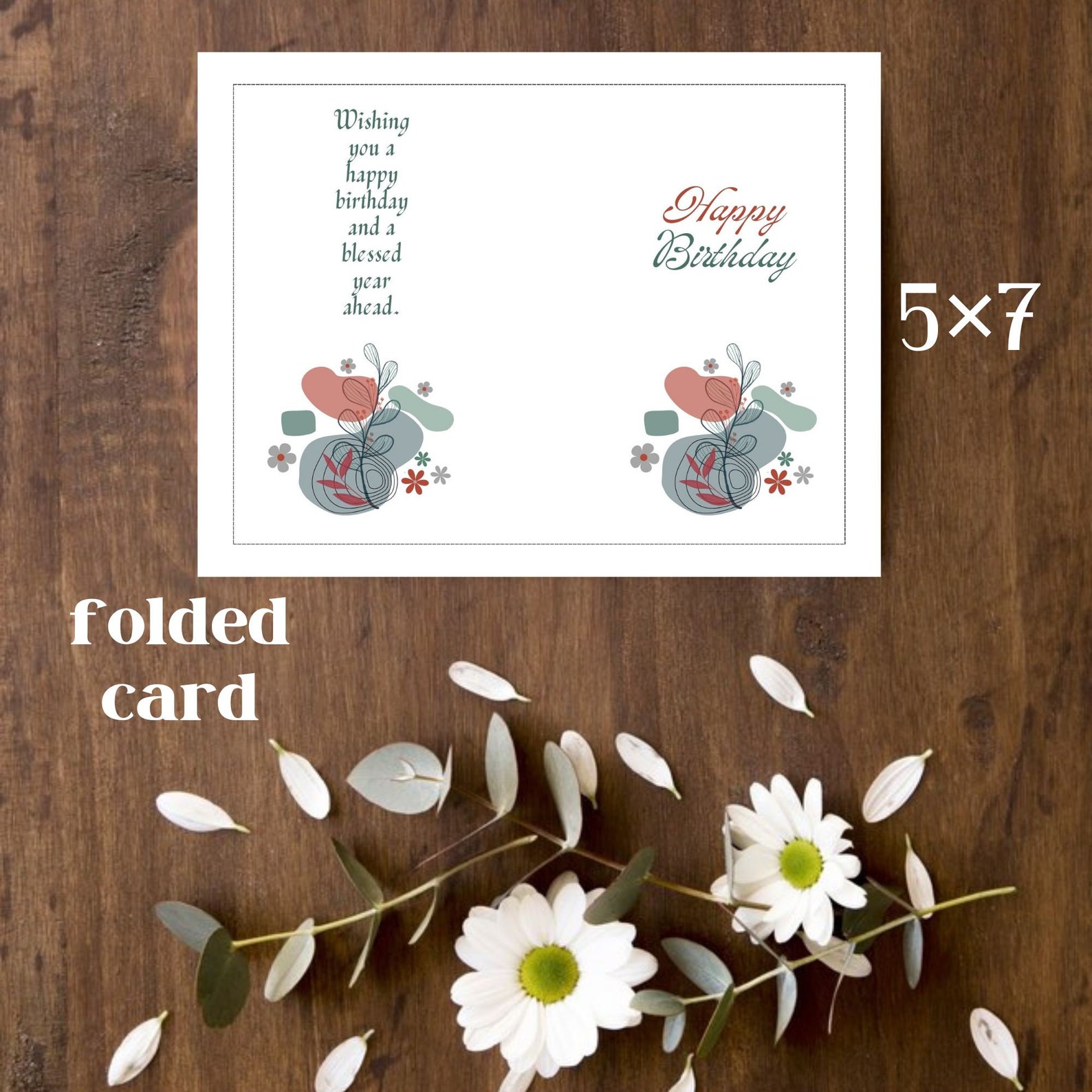 Birthday Card, Digital Printable Floral Birthday Card, Printable ...