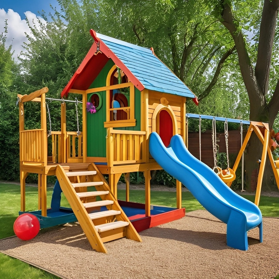 Children Outdoor Playhouse With Swing and Slide - Etsy