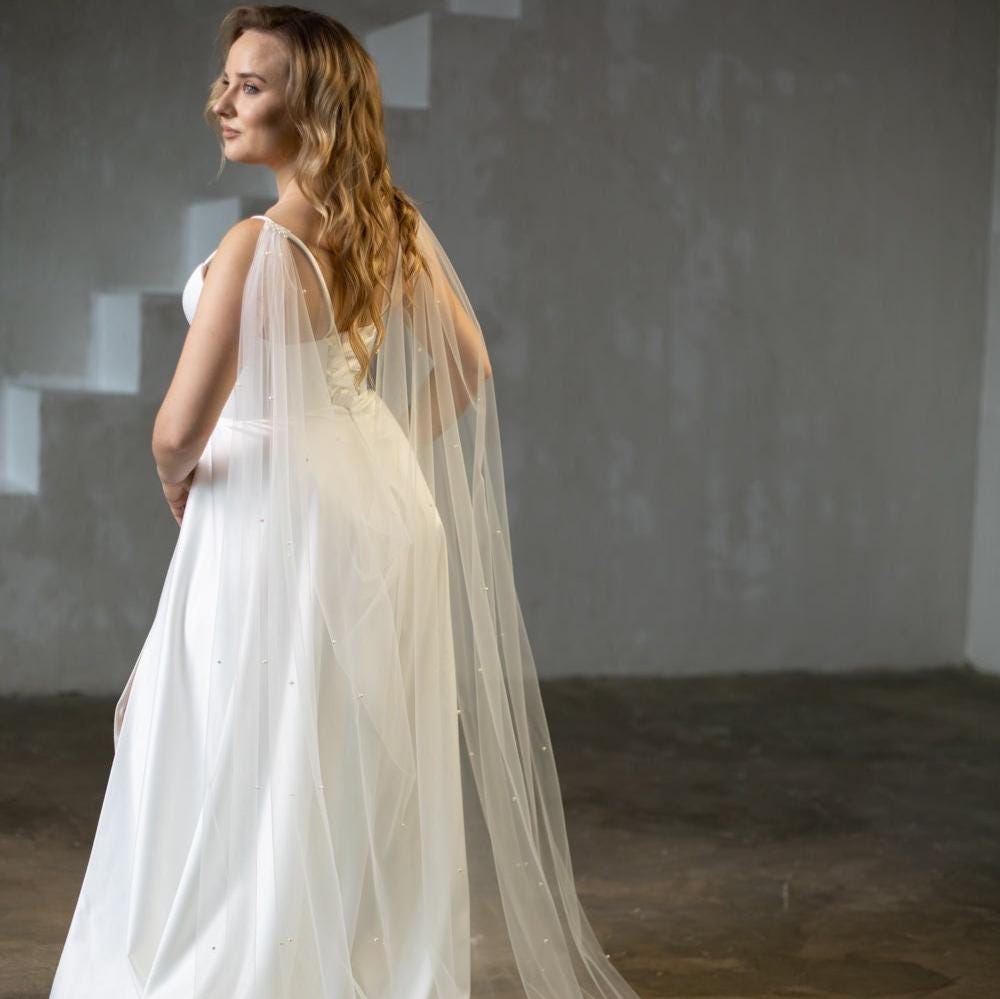Pearl Cape Veil Tulle Shoulder Cape for Bride Wedding Long Elegant ...