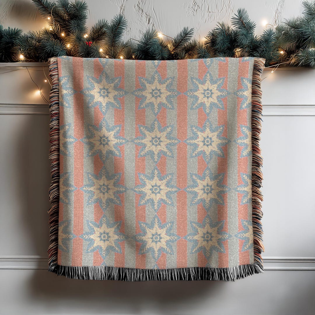Winter Snowflake Woven Throw Blanket: Pink & Blue Holiday Decor - Etsy