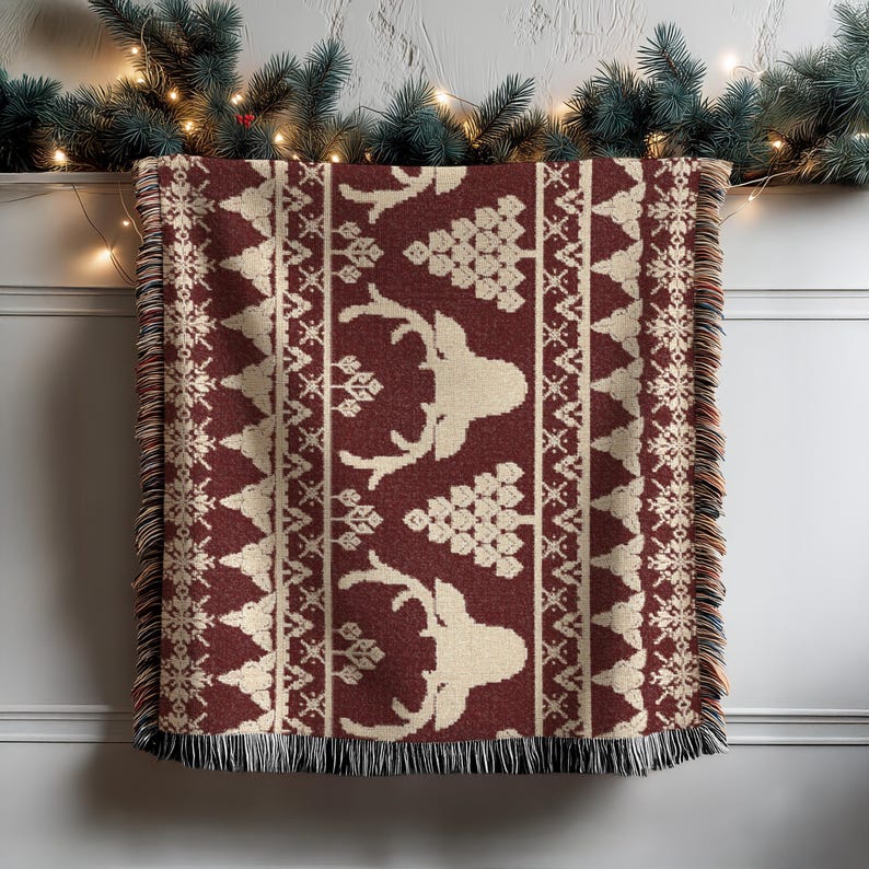Christmas Reindeer Woven Throw Blanket: Nordic Holiday Decor - Etsy