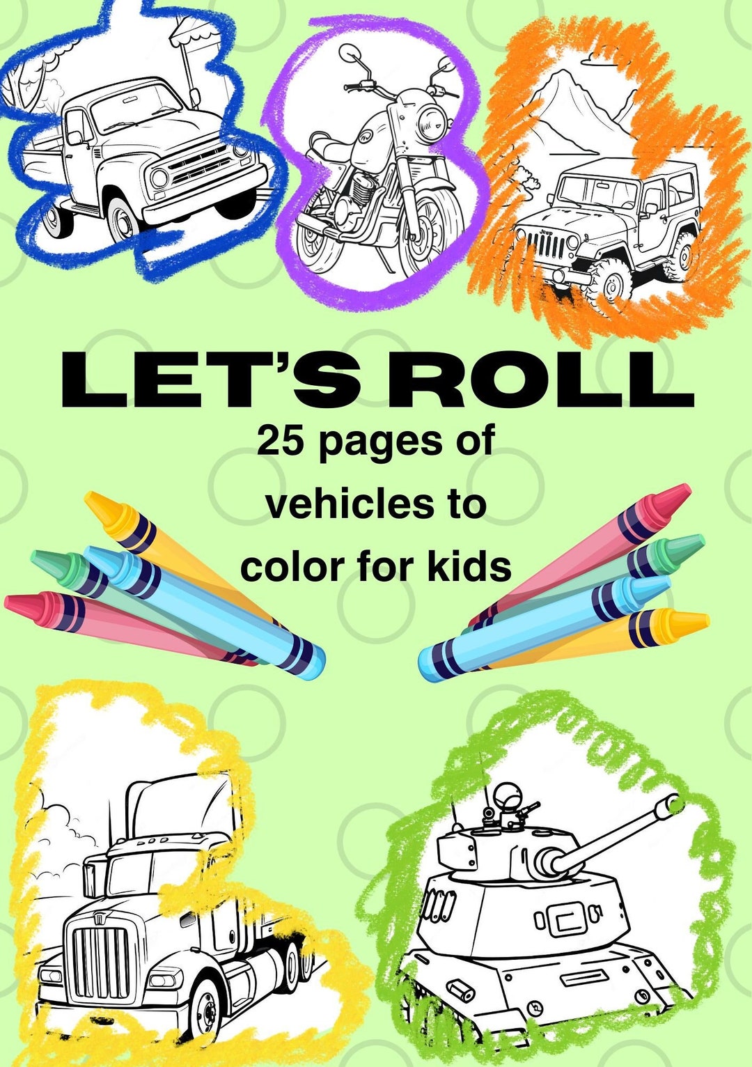 25 Vehicles Coloring Book for Kids, PDF Coloring Pages, Cars, Trucks ...